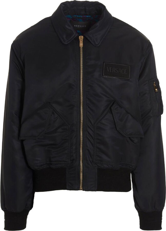 Versace Logo patch bomber jacket - ShopStyle