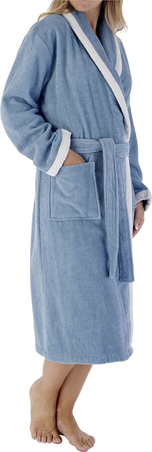 Slenderella Womens Luxury Towelling Bath Robe 46" Blue Combed Cotton ...