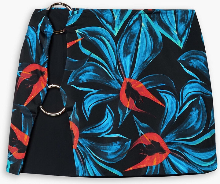 Louisa Ballou Ring-embellished floral-print stretch-jersey mini skirt ...