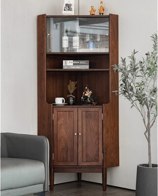 SMI Cabinetry Inc 70.87" Walnut color Corner Solid Wood Display & China ...