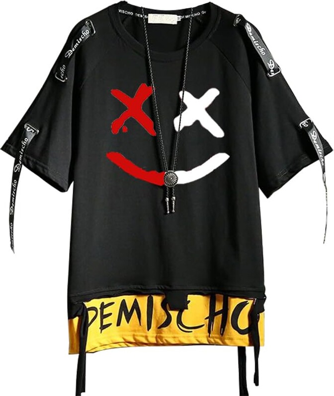 Hello MrLin Men's Techwear Hip Hop T-Shirt Streetwear Fashion Short Sleeve Top Black - ShopStyle