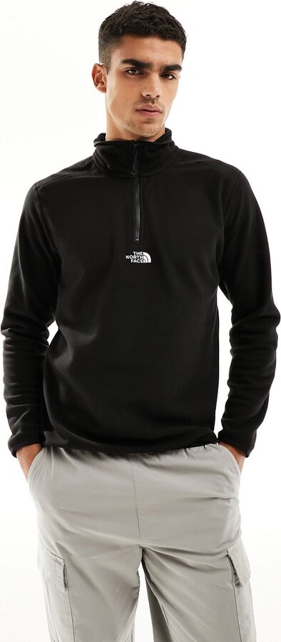 The North Face 1/4 zip glacier fleece with center logo in black ...