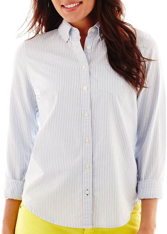 JCPenney STYLUS Stylus Long-Sleeve Slim Fit Oxford Button Front Shirt ...