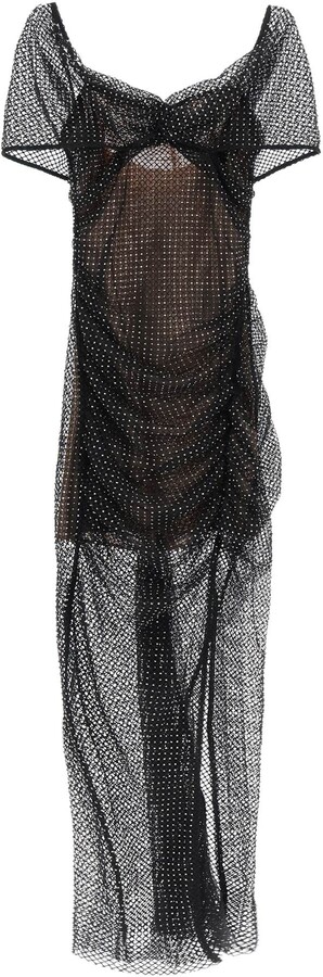 Self-Portrait Diamanté Fishnet Off-shoulder Midi Dress - ShopStyle