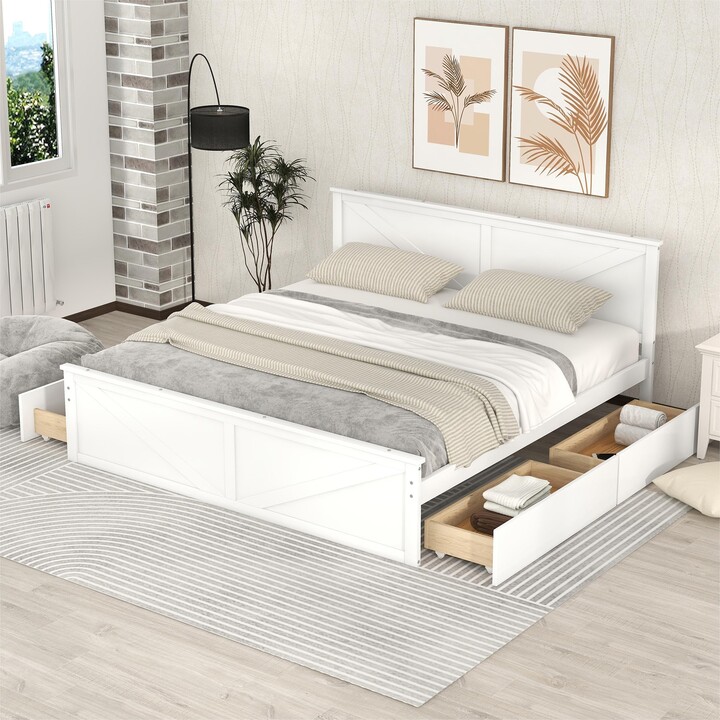 TONWIN King Size Wooden Platform Bed Frame with Storage Drawers - ShopStyle