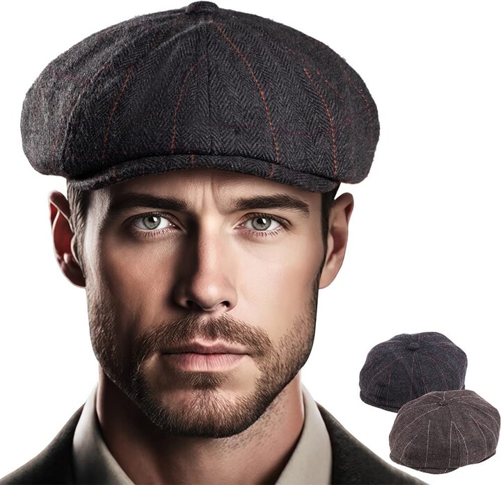 LADYBRO 2 Pack 8 Panel Newsboy Hats for Men Plaid Ivy Tweed Peaky ...