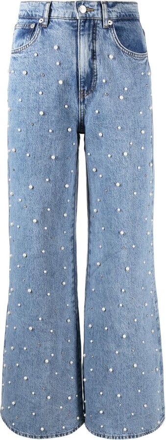 Maje Faux Pearl-Embellished Wide-Leg Jeans - ShopStyle