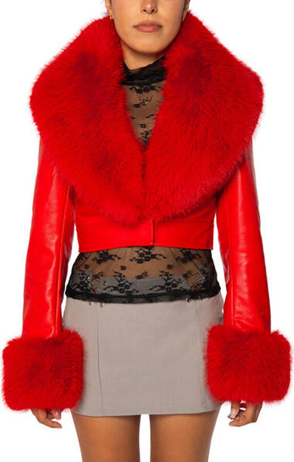 AZALEA WANG Gisele Faux Fur Trim Faux Leather Crop Jacket - ShopStyle