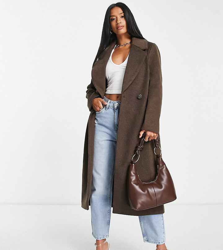 Ever New Petite relaxed longline formal coat in chocolate - ShopStyle