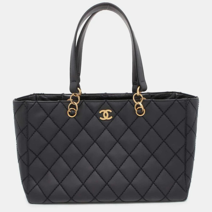 Chanel Black Leather Wild Stitch Chain Tote Bag - ShopStyle