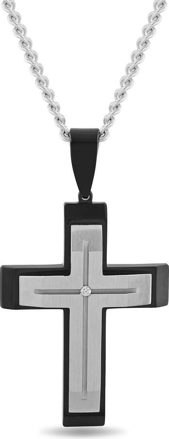 Zales Men's Diamond Accent Grooved Multi-Finish Slope-Ends Layered ...