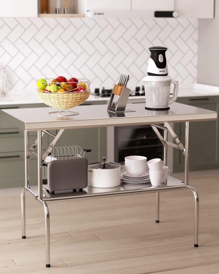 RIEDHOFF Stainless Steel Folding Table 48" x 24" with Undershelf ...