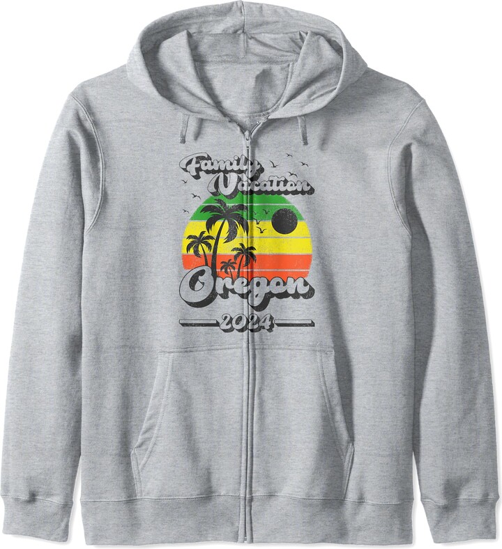 Vintage Palm Tree Family Vacation 2024 Oregon Beach Zip Hoodie - ShopStyle
