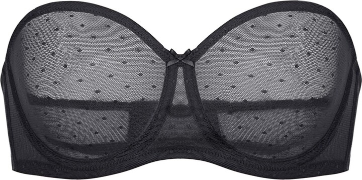 DOBREVA Women's Strapless Bra See Through Sheer Underwired Bras Unlined Plus Size Black 38D ...