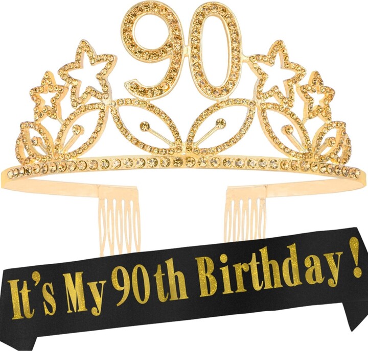 Meant2tobe 90th Birthday Sash and Tiara Set for Women - Elegant Glitter ...
