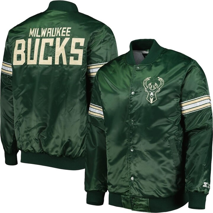 Men's Starter Hunter Green Milwaukee Bucks Pick and Roll Satin Full ...