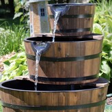 Sunnydaze Decor Rustic 3-Tier Wood Barrel Outdoor Water Fountain Garden ...