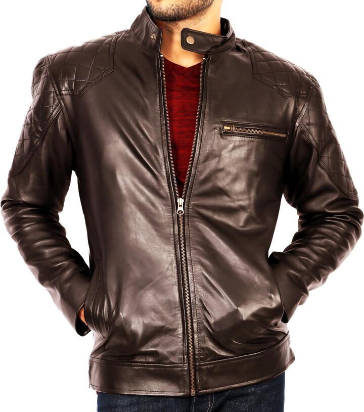 J. Wilson London Designer Real Genuine Leather Mens Motorbike Lambskin Leather Biker Style ...