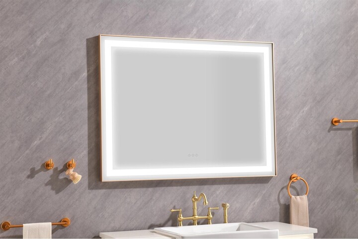 TONWIN 48 x 36 Inch LED Lighted Bathroom Anti-Fog Wall Mounted Mirror ...