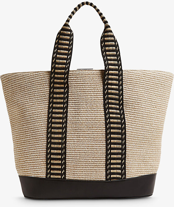 Reiss Womens Natural/black Daniela Raffia and Webbed Tote bag - ShopStyle