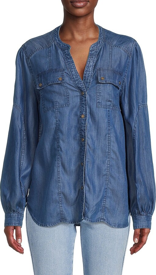 Karl Lagerfeld Paris Chambray Button-Down Shirt - ShopStyle Tops
