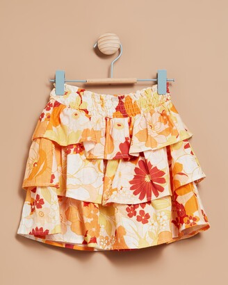 AERE Mini Girl's Orange Mini skirts - Linen Tiered Rara Skirt - Kids ...
