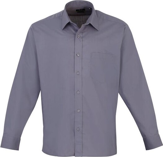 Premier Premier Mens Long Sleeve Formal Plain Work Poplin Shirt (Steel ...