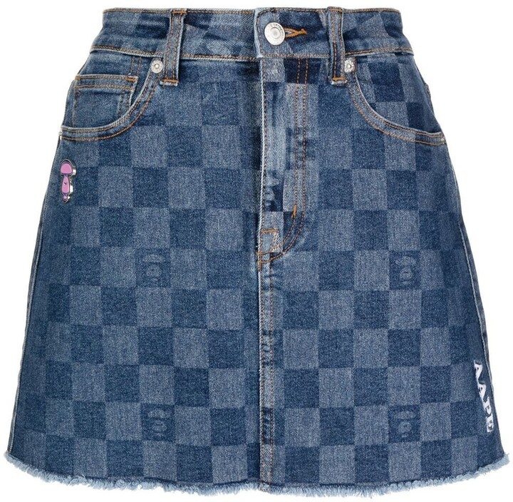 AAPE BY *A BATHING APE® Check-Print Denim Skirt - ShopStyle
