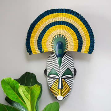Ghana ian Hand Carved Mask With Crown ', Green & Yellow' - ShopStyle ...