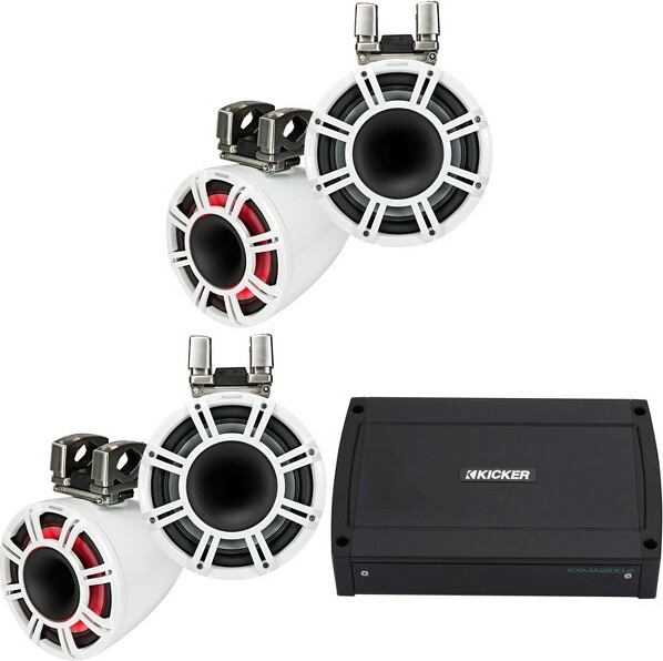 Kicker (2 Pair) 44KMTC11W 11" White Horn-Loaded Tower Speakers & 1200 ...