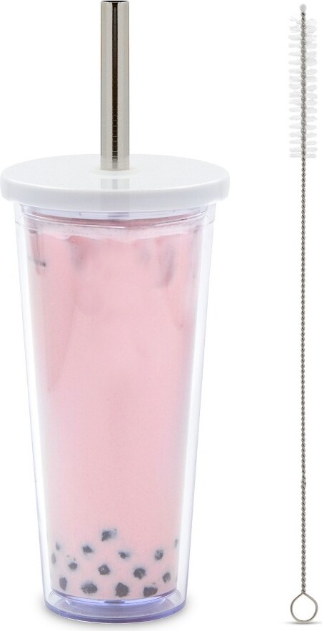 Zodaca Reusable Clear Boba Bubble Tea Cup with Lid & Straw Set, To-Go ...