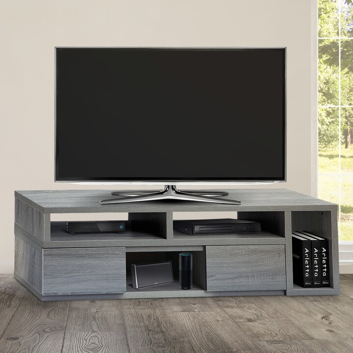 RASOO Asymmetrical TV Stand Expandable TV Console with 2 Large Closed ...