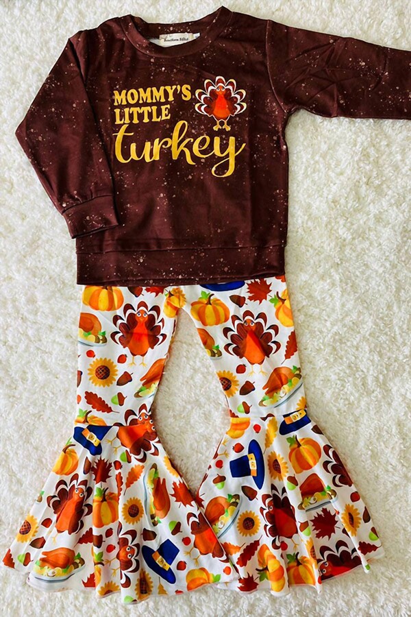 Southern Stitch Girl's Little Turkey Bell Set Pant Top In Brown Multi ...
