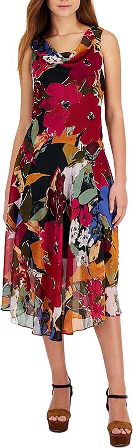Signature By Robbie Bee Womens Cowl Neck Floral Midi Dress - ShopStyle
