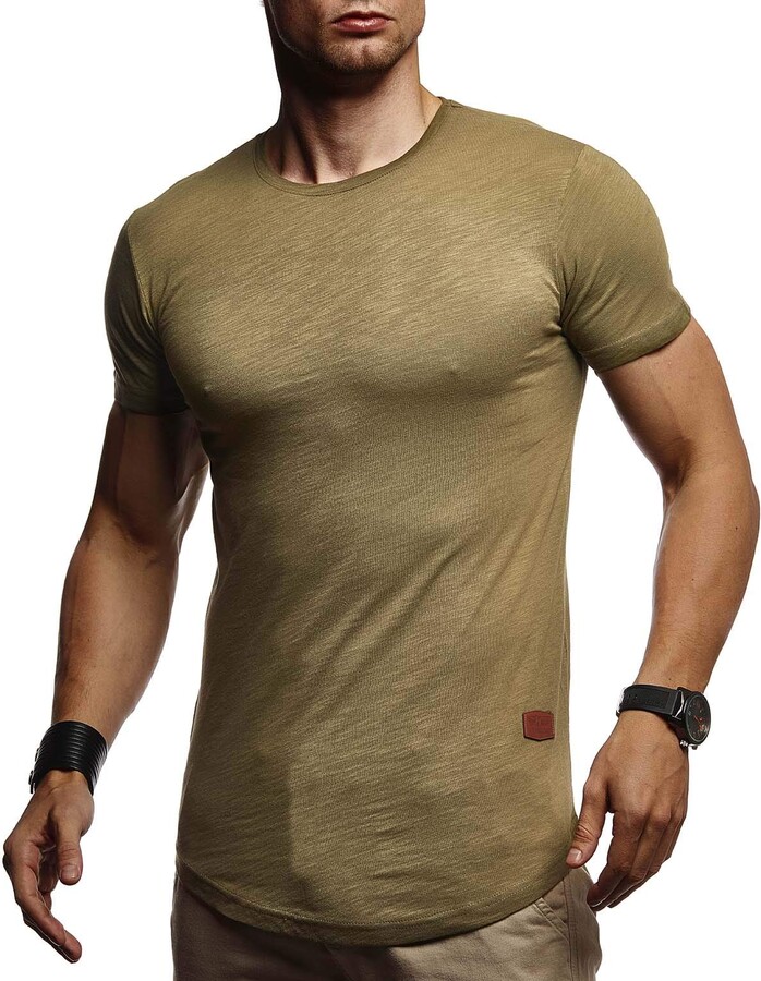 Leif Nelson Men's T-Shirt Round Neck Collar LN-8331 Khaki Large - ShopStyle