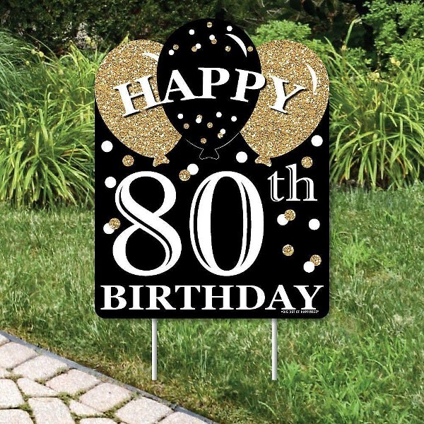 Big Dot of Happiness Adult 80th Birthday - Gold - Outdoor Lawn Sign ...