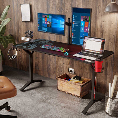 Seventable Gaming Desk 55INCH With Dual Monitor Mount, Carbon Fiber ...