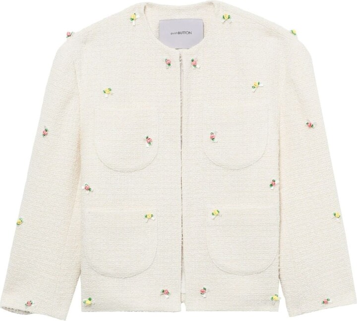 pushBUTTON Floral-Appliqué Tweed Jacket - ShopStyle