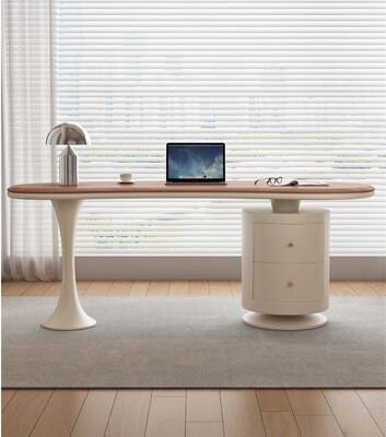 SMI Cabinetry Inc 55.12" Brown+Ivory color Oval Desk Solid Wood desks ...