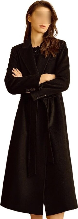 LORSO Black Water Ripples High-end Temperament Cashmere Coat Female ...