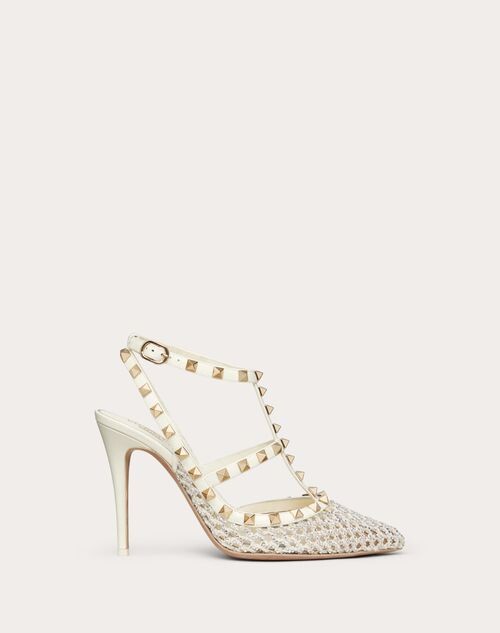 Valentino Garavani ROCKSTUD MESH PUMP WITH CRYSTALS AND STRAPS 100MM ...