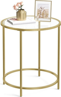 Mercer41 Round Side Table, Glass End Table With Metal Frame, Gold ...