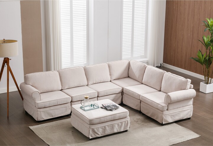EDWINRAY 108" Fabric Upholstered Sofa Collection, Modular Customizable ...