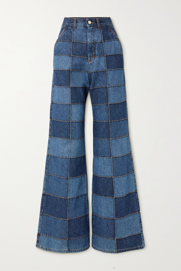Chloé Patchwork High-rise Wide-leg Jeans - Blue - ShopStyle