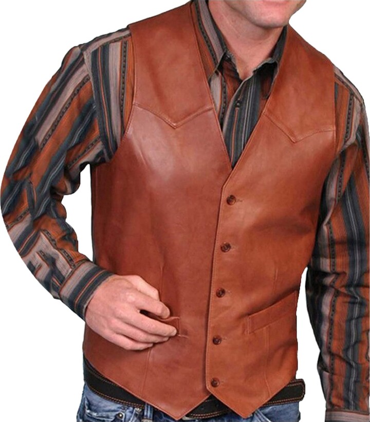 Buetory Leather Motorcycle Vest For Men Black Classic Vintage Club ...