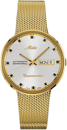 Zales Men's Mido® Commander Gold-Tone Mesh Automatic Watch with White ...