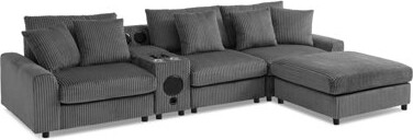 AmeriTop *64'' Corduroy Sectional Sofa With Bluetooth Speakers, Usb ...