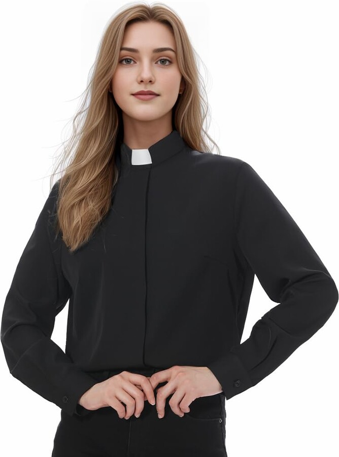 FAD-4U Priest Clergy Shirt for Women Pastor Tab Collar Lady Button ...