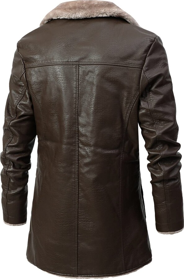 IQYU Men's Long Leather Jacket Waterproof Anti-Wind Windbreaker Spring ...