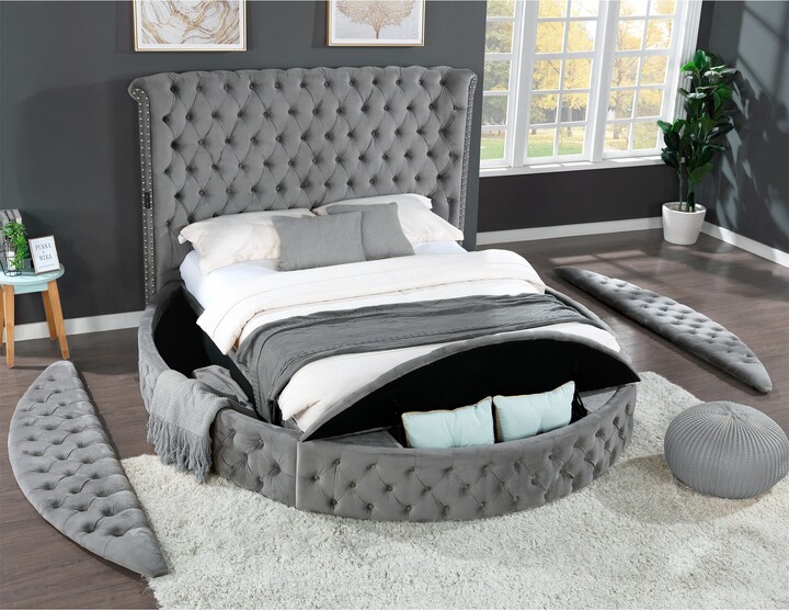 BESTCOSTY King Round Bed Grey with Bluetooth Speaker - ShopStyle